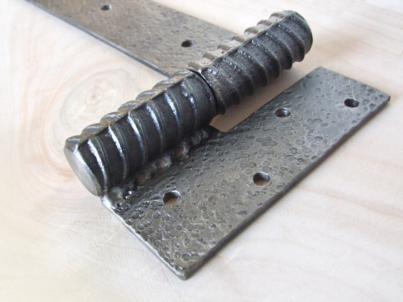 Pair of Hand Forged Barn Door Hinges Industrial Steel Wroght Rebar Gate ...