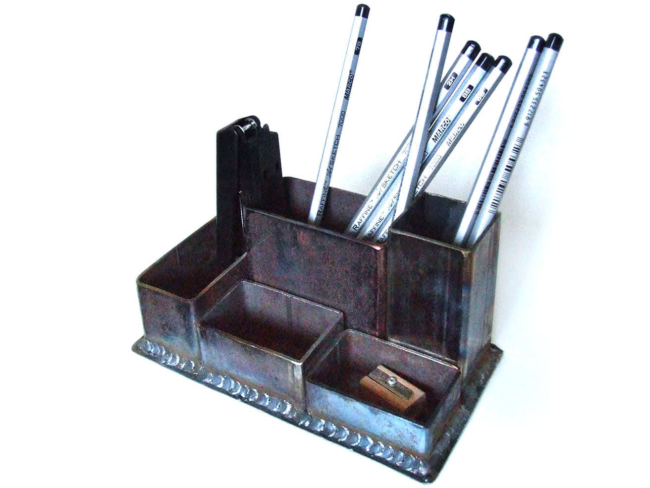 Rusty Industrial Iron Steel Desk Organizer Modern Metal Pen - Etsy