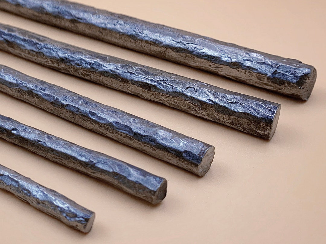Hand Forged 1 Meter Long Textured Steel Round Bar Hammered Metal Rod ...