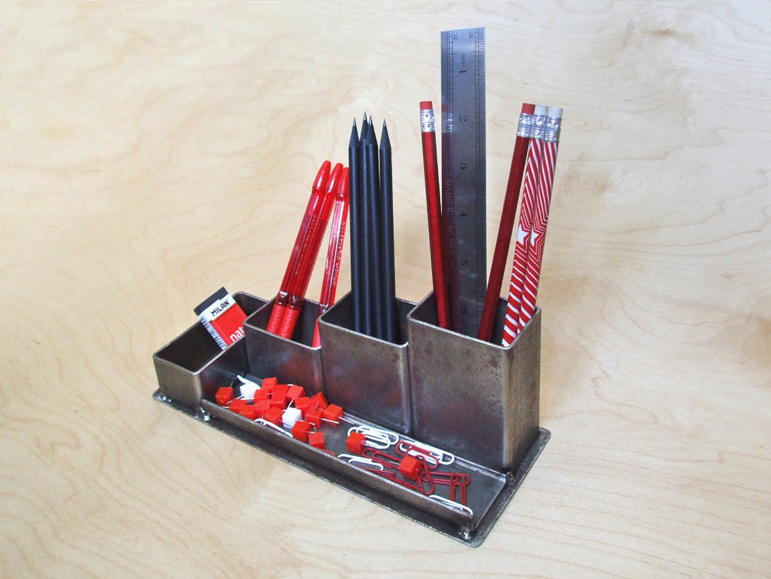 Rusty Industrial Steel Desk Organizer Metal Pen Stand Home - Etsy