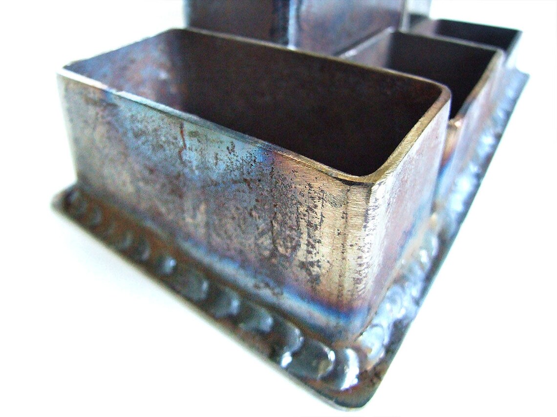 Rusty Industrial Iron Steel Desk Organizer Modern Metal Pen - Etsy