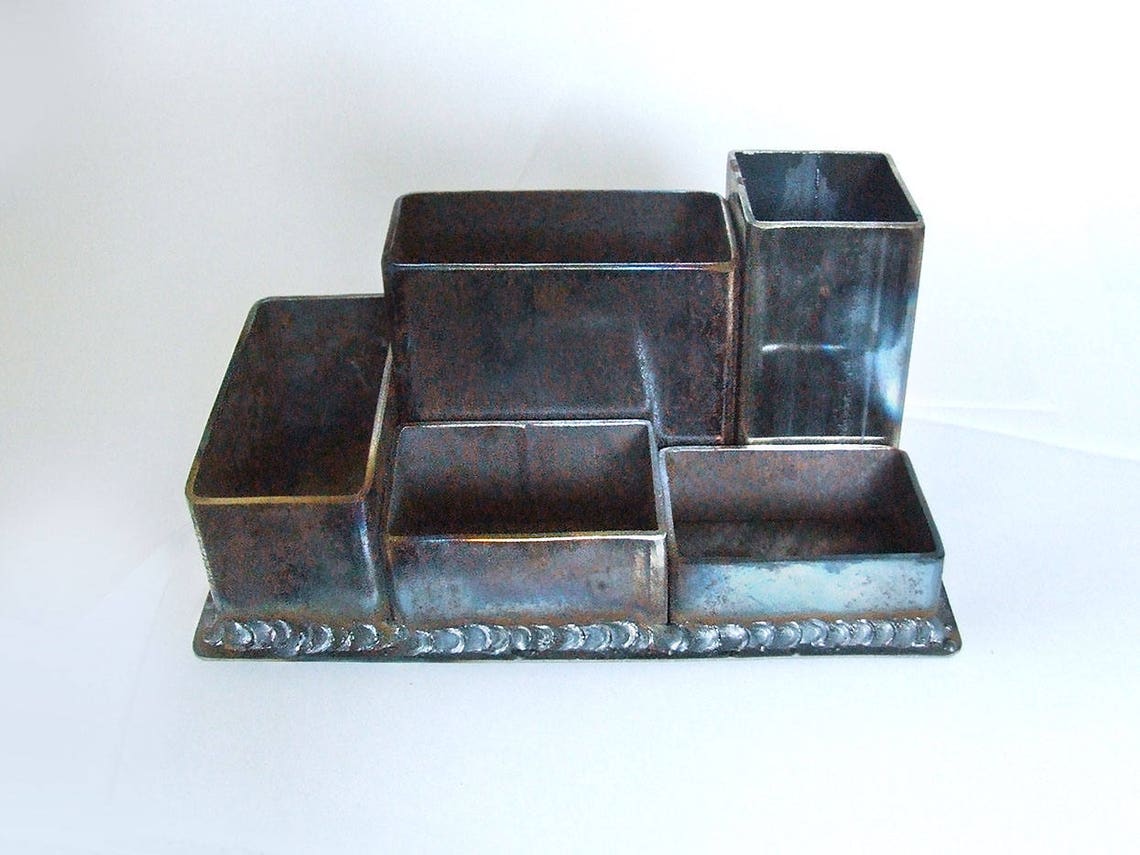 Rusty Industrial Iron Steel Desk Organizer Modern Metal Pen - Etsy