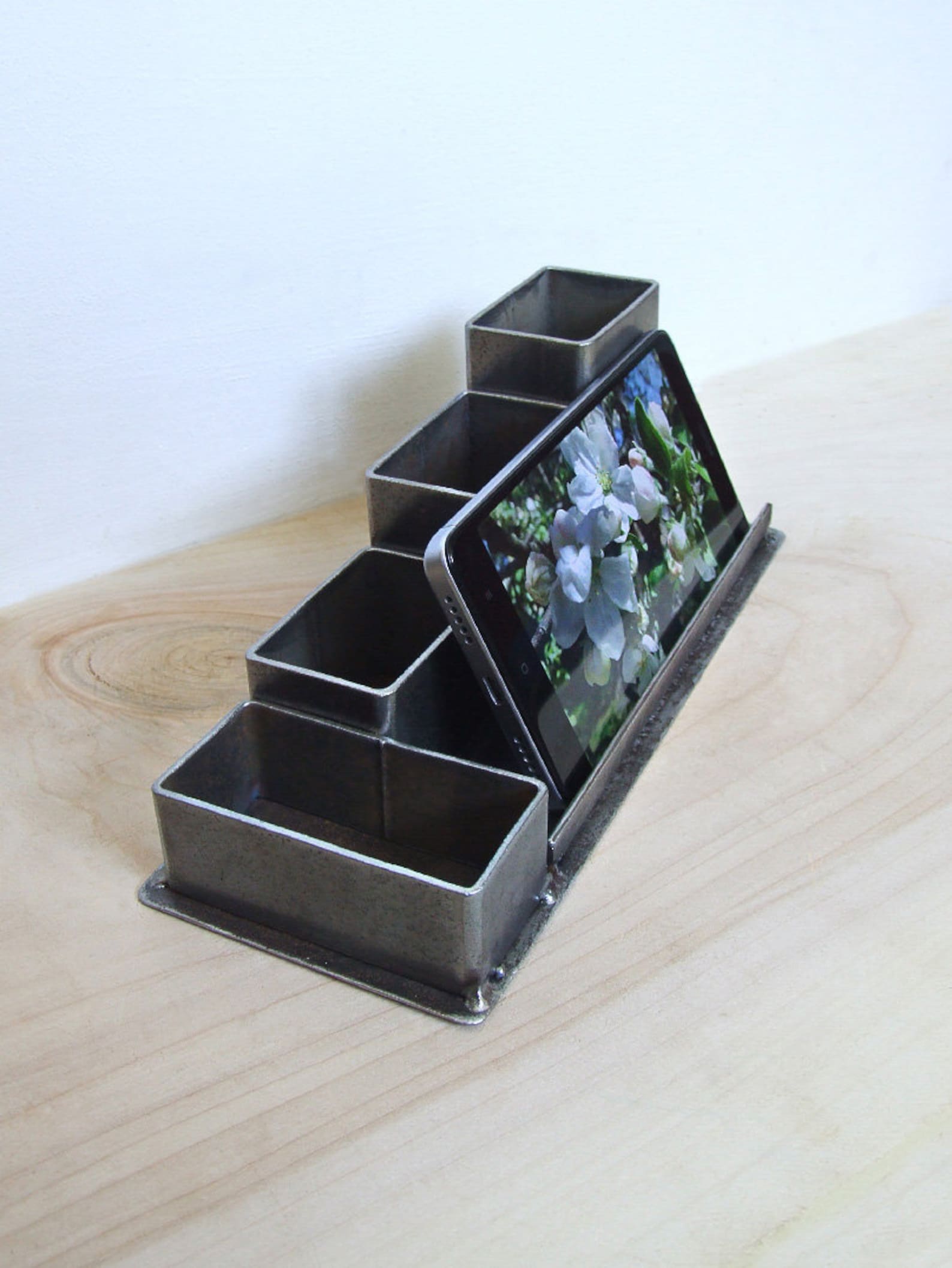 Rusty Industrial Steel Desk Organizer Metal Pen Stand Home - Etsy