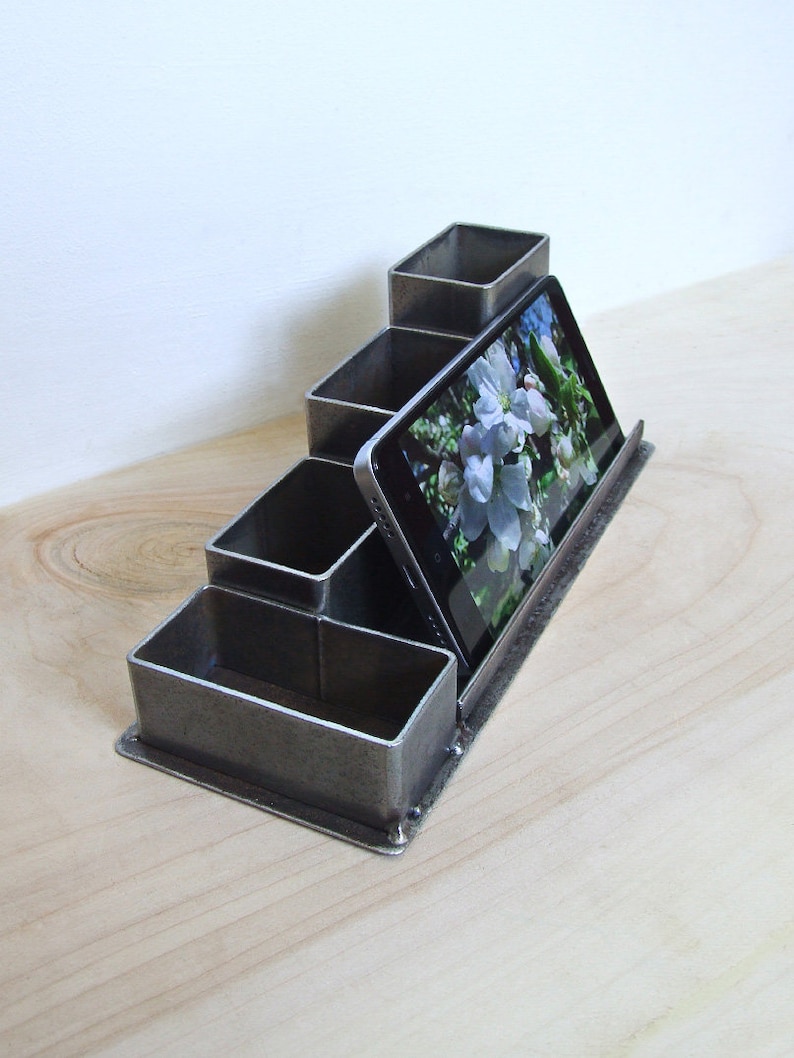 Rusty Industrial Steel Desk Organizer Metal Pen Stand Home - Etsy India