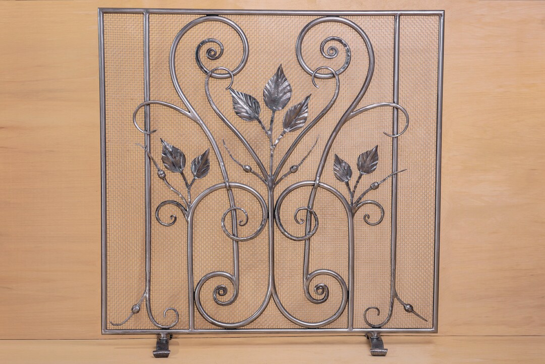 Hand Forged Fireplace Screen Fireguard Spark Screen Iron Wrought ...