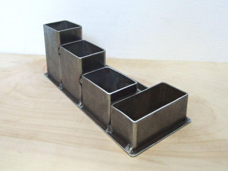 Rusty Industrial Steel Desk Organizer Metal Pen Stand Home Living Loft ...