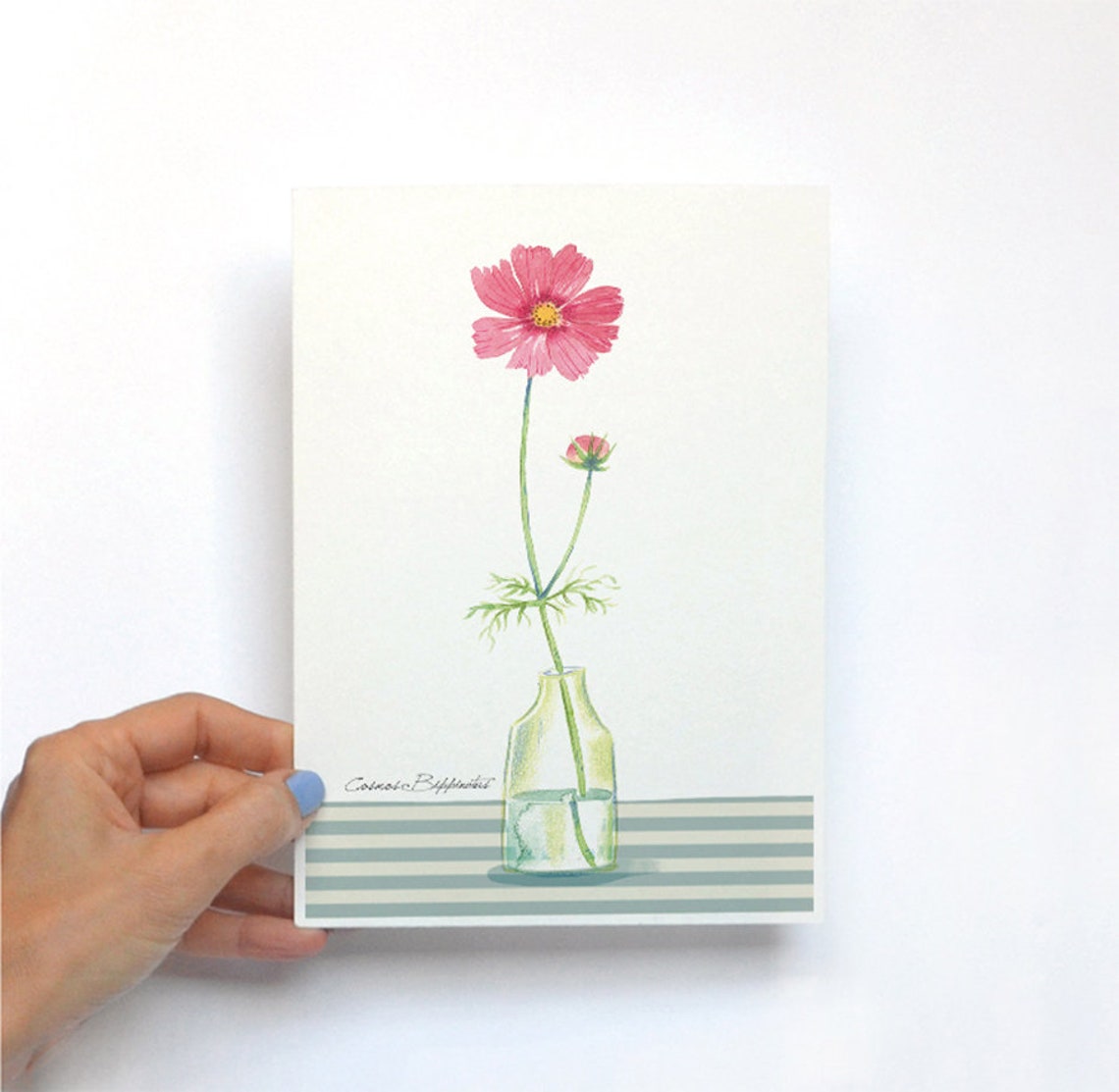 Wild Cosmos Flower in Vase Print, Watercolor Illustration, Botanical ...