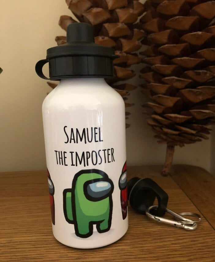 Among Us Personalised Kids Water Bottle. Gaming Bottle. Kids Lunch Box ...
