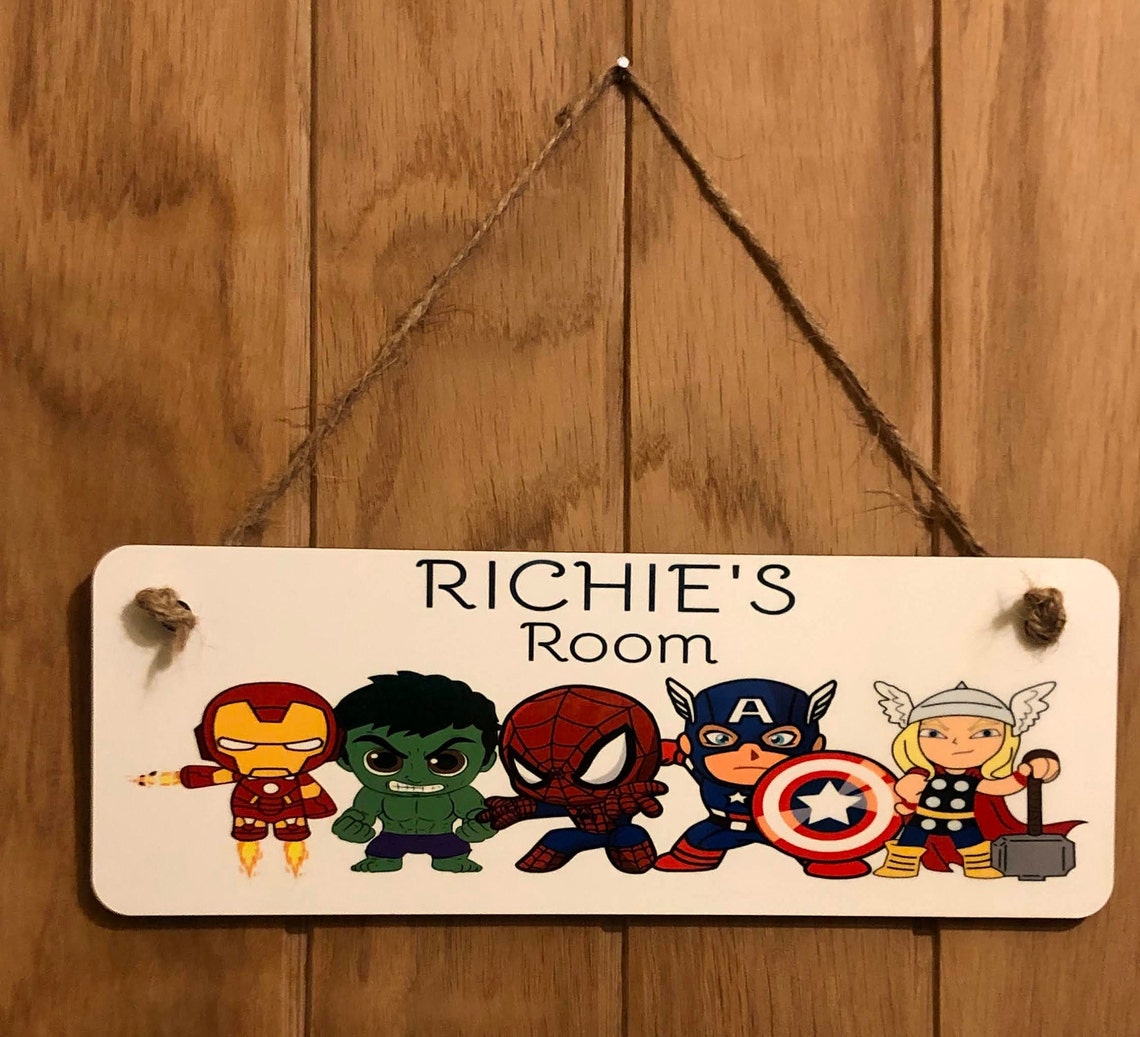 Super Hero Personalised Wooden Door Hanger. Kids Bedroom Door Sign ...