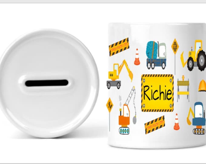 Personalised Digger Kids Money Box. Kids Digger Piggy Bank. Kids Saving ...
