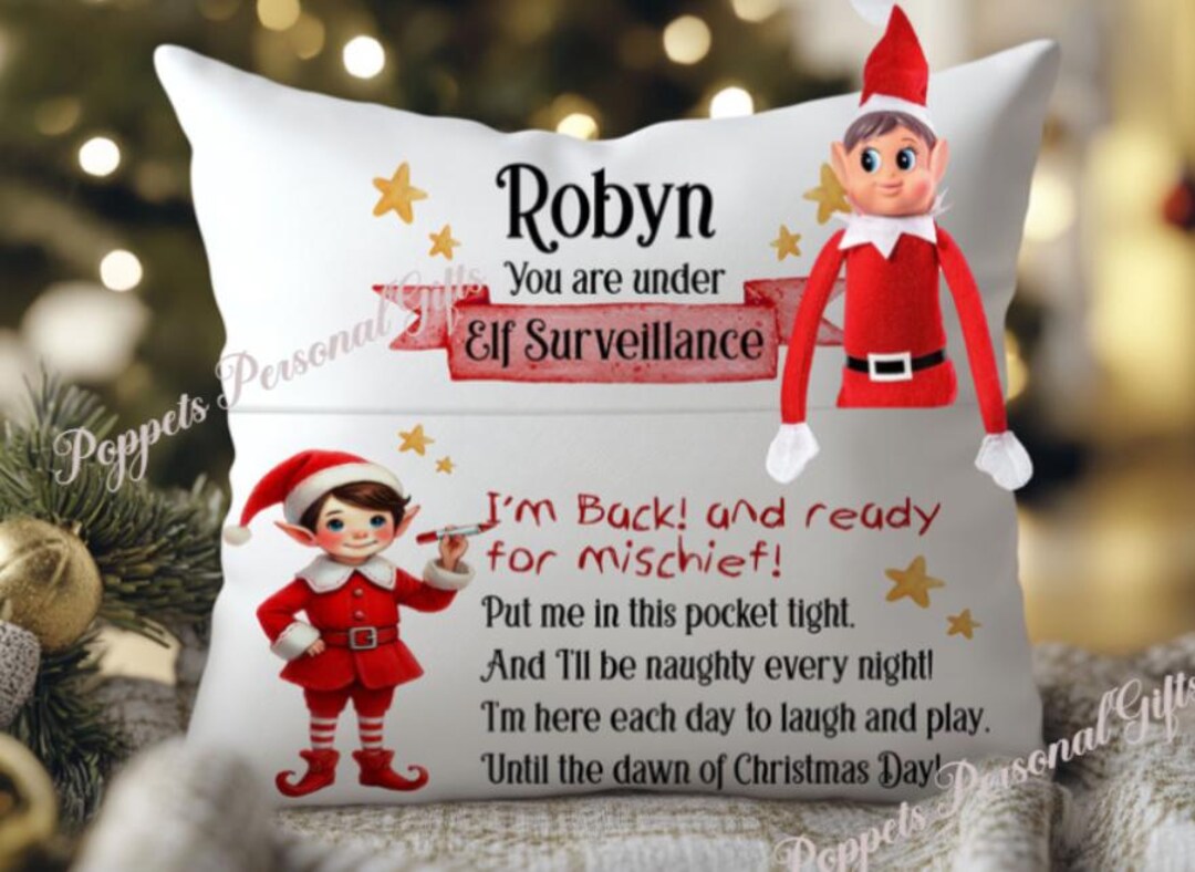 Personalised Elf Pocket Cushion, Naughty Elf, Christmas Elf, Elf on the ...