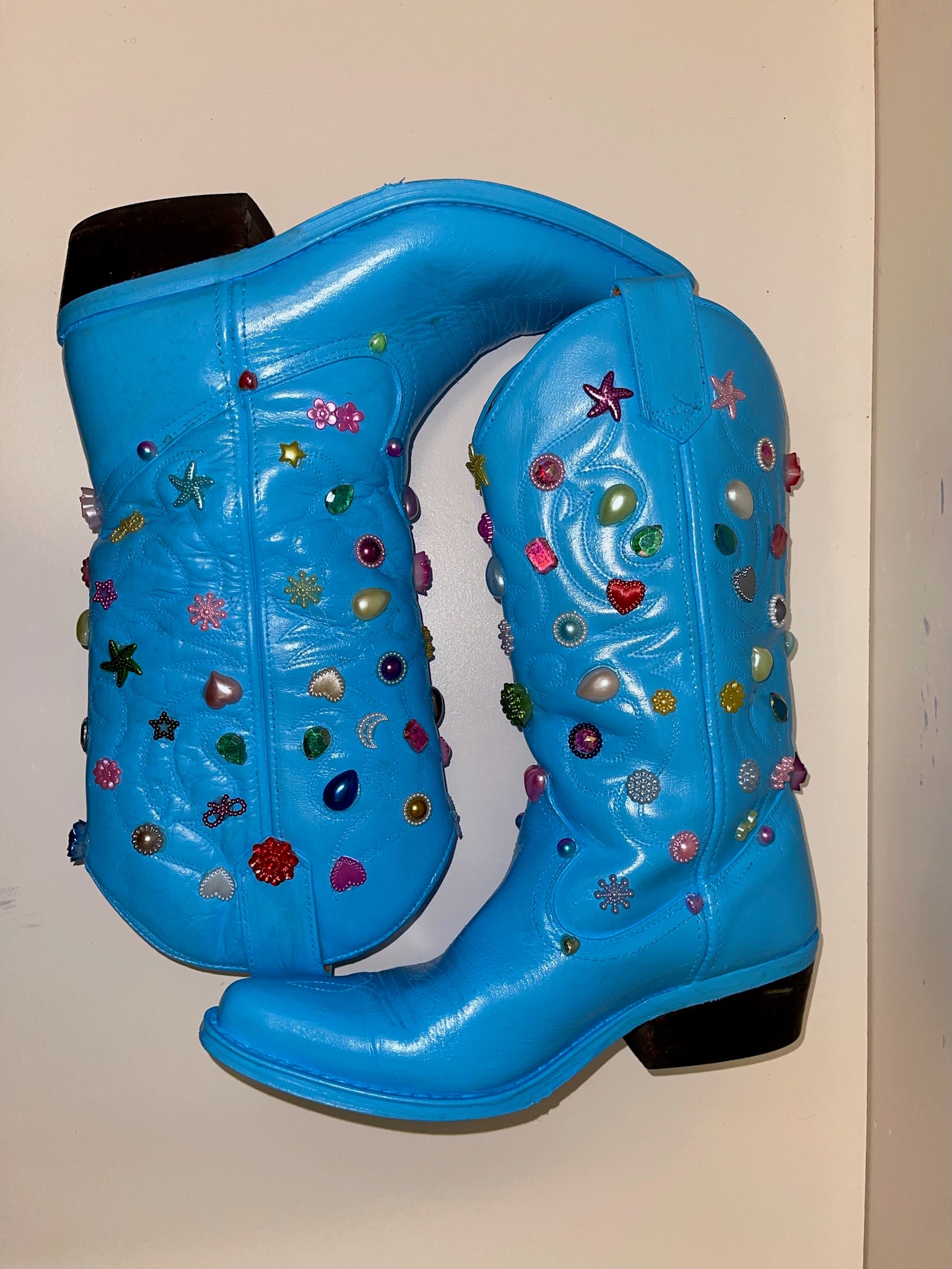 Blue Upcycled & Embellished Cowgirl Boots - Etsy