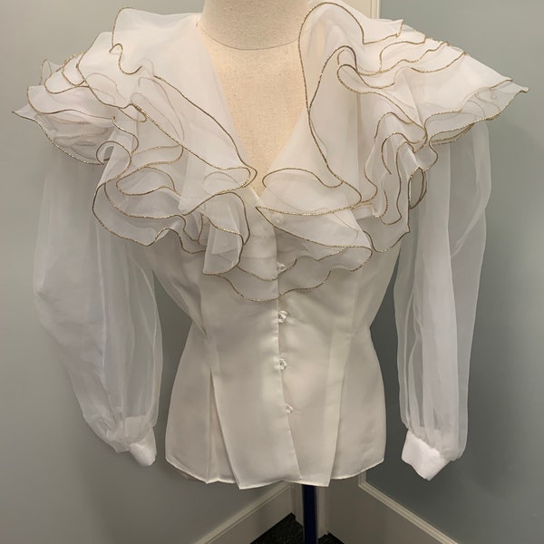 White Ruffle Blouse - Etsy