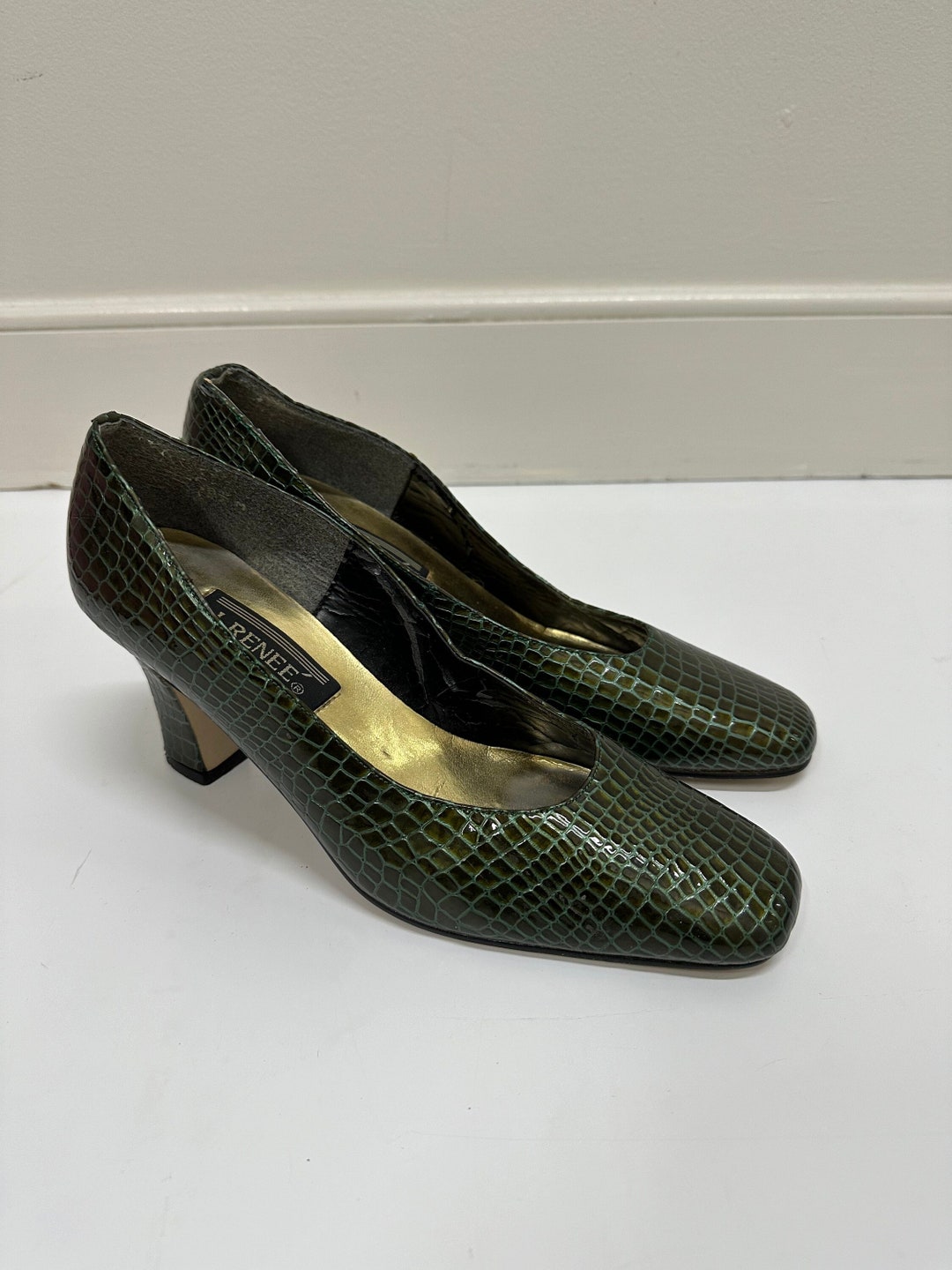 J. Reneé Green Snake Skin Kitten Heels - Etsy