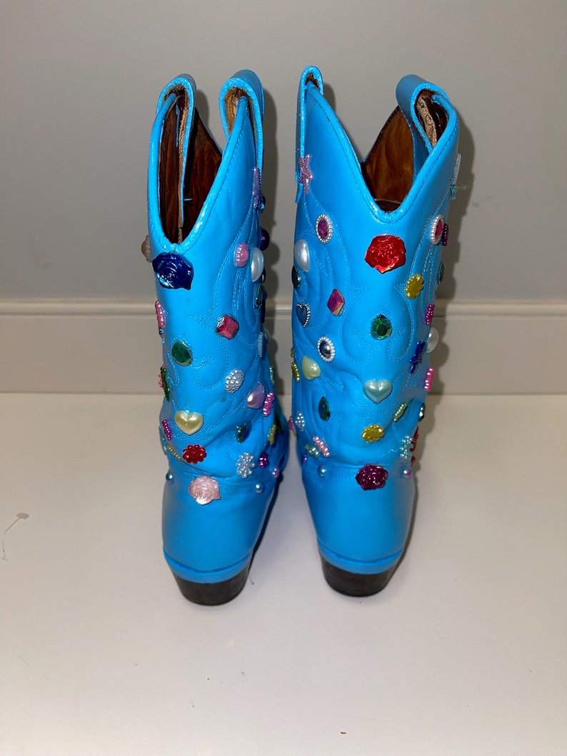 Blue Upcycled & Embellished Cowgirl Boots - Etsy