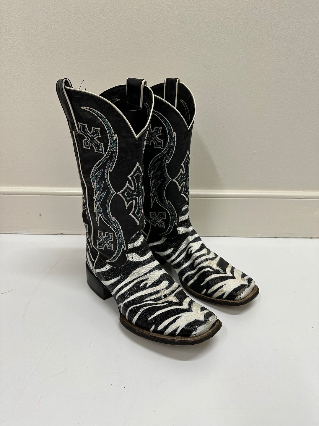 Rare Black and White Zebra Print Cowgirl Boots - Etsy