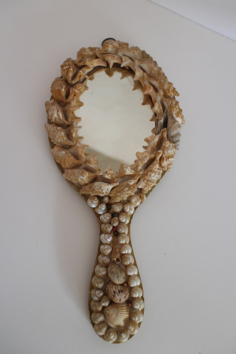 Antique Victorian Shell Art Oval Hand Mirror Victorian Shell | Etsy
