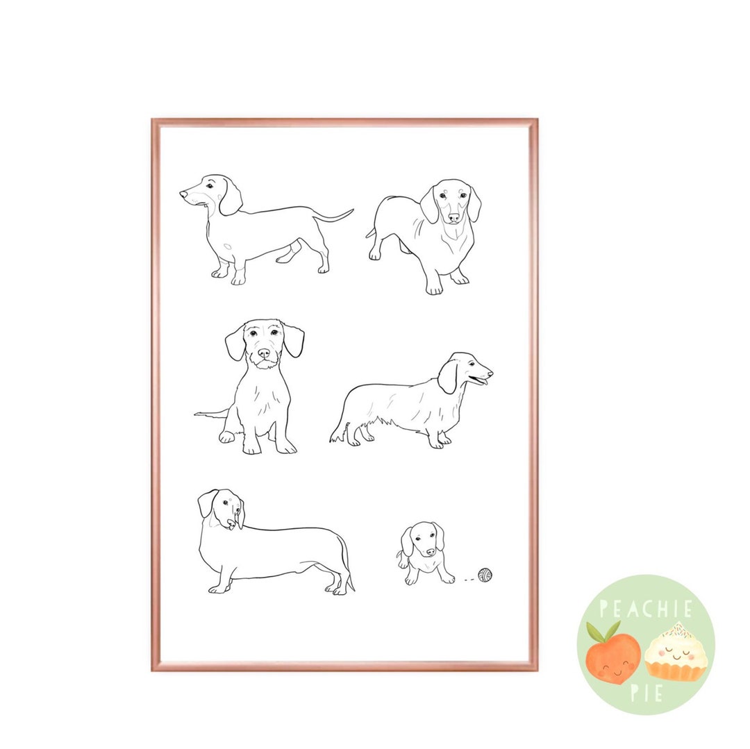 Dachshund Illustration Daxi Print Sausage Dog Art - Etsy