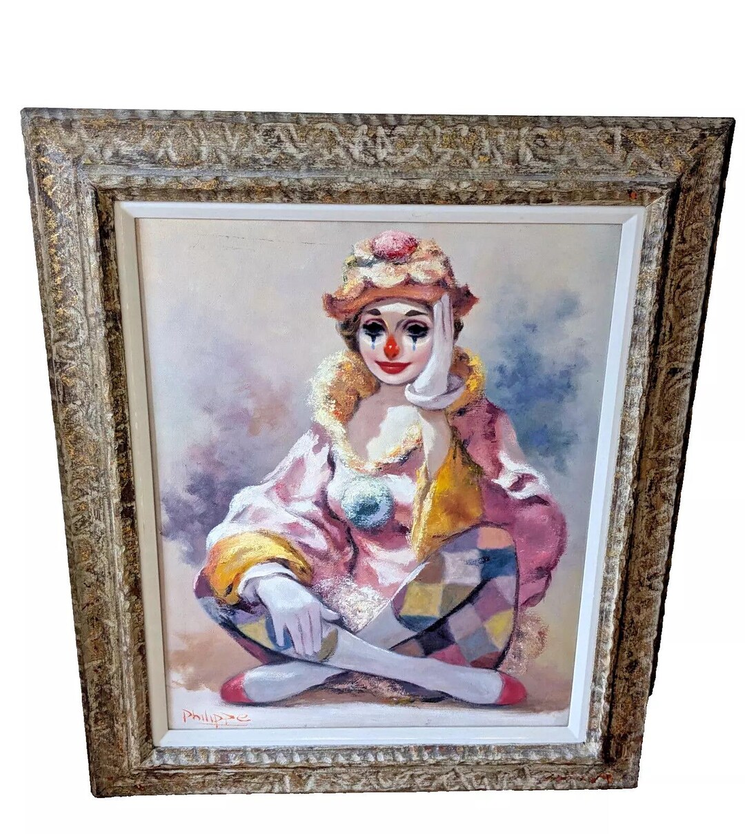 Philippe Alfieri Large OOAK Modern Art Oil Painting "pensive Harlequin ...