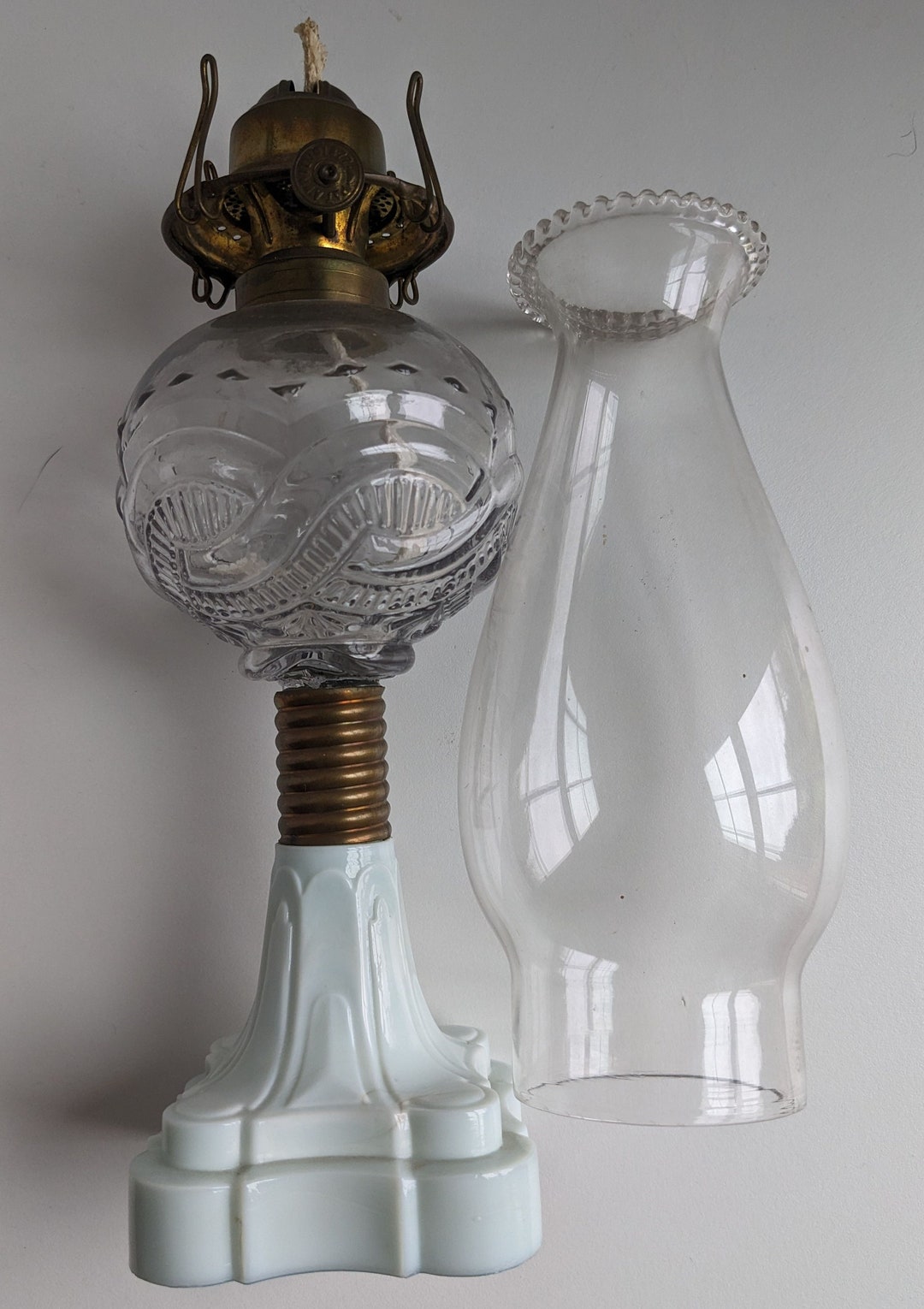 Antique Boston & Sandwich Milk Glass Pedestal Column Whale Oil Lamp ...