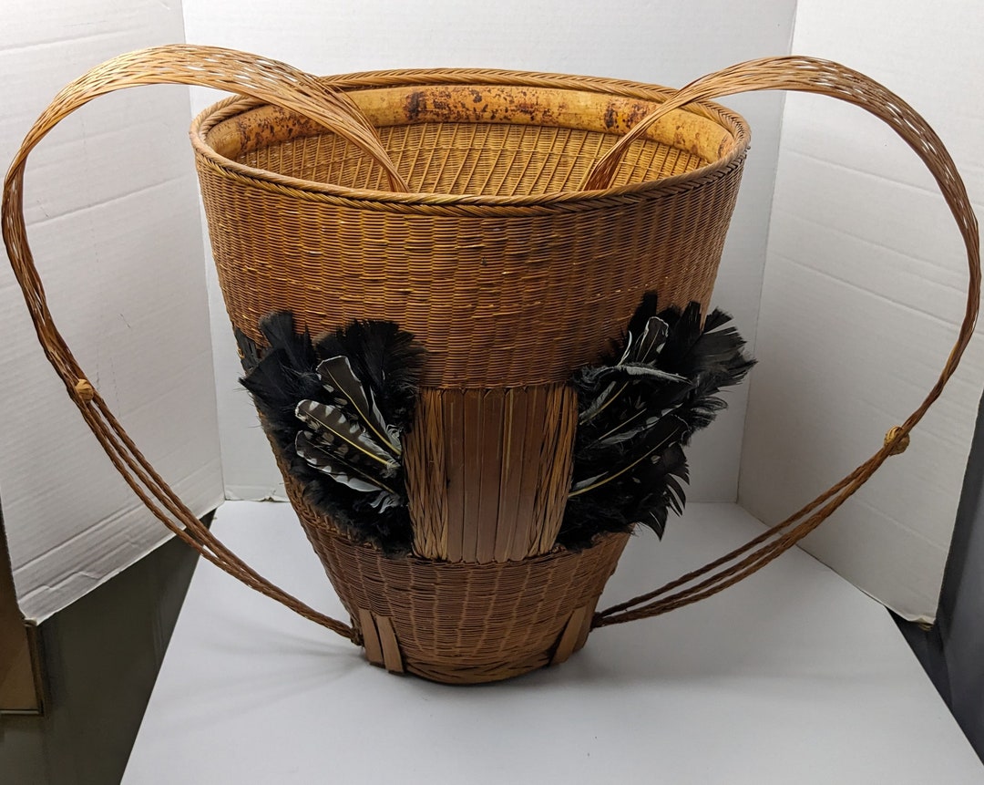 Tribal Vintage Foraging Large Gathering Reed Woven Basket Decorative ...