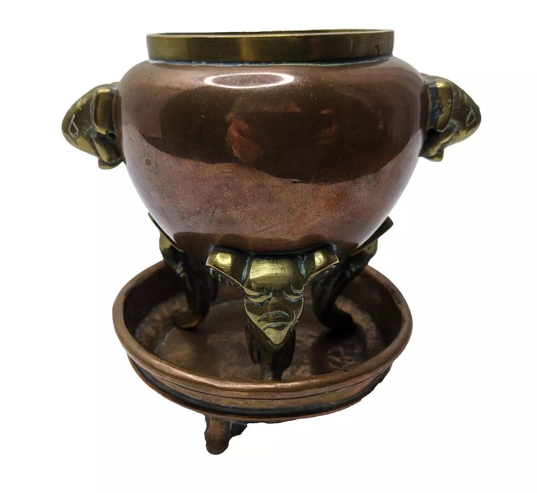 Antique Copper and Brass Asian Chinese Tripod Censor With Elephant ...