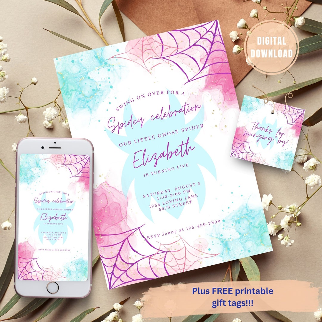 Ghost Spider Birthday Invitation, Hot Pink Watercolor (digital) - Etsy