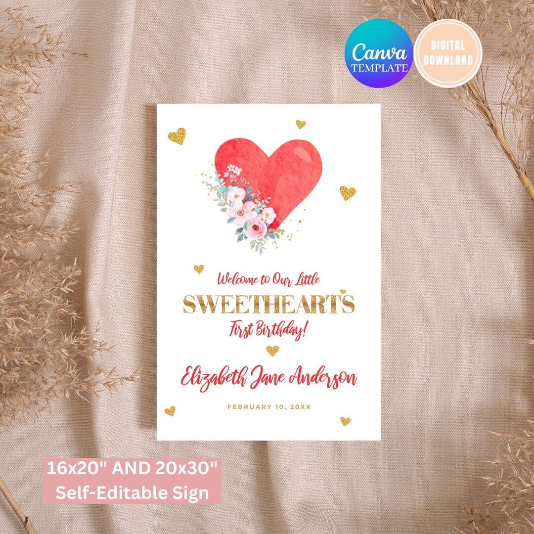 EDITABLE Valentines Day Party Decor 16x20 and 20x30 Sweet Heart Welcome ...