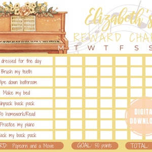 EDITABLE Floral Piano Reward Chart, Toddler Reward Chart, Music Reward ...