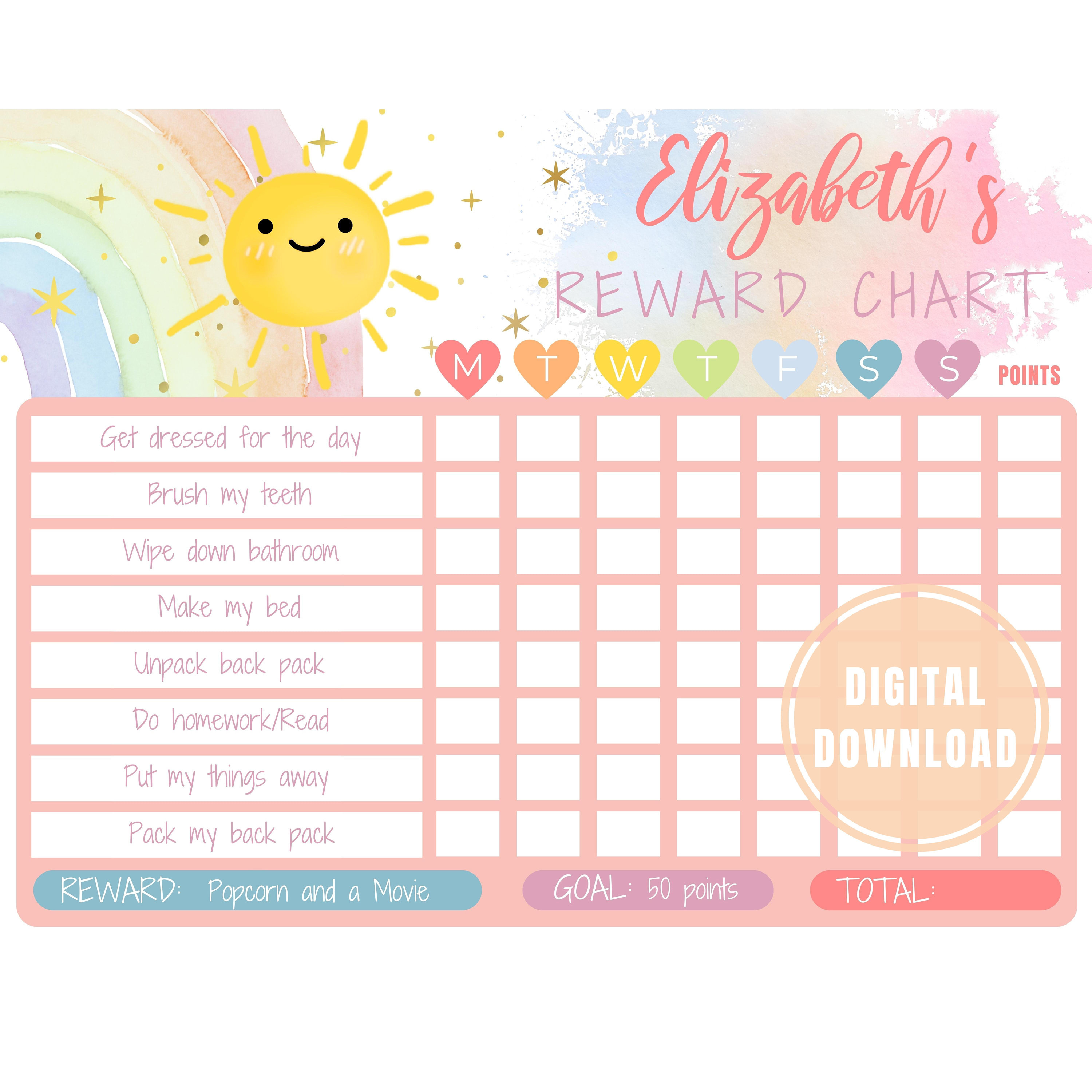 Editable Sunshine Rainbow Reward Chart Rainbow Behavior - Etsy