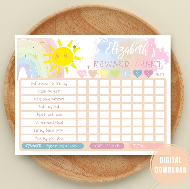 Editable Sunshine Rainbow Reward Chart Rainbow Behavior - Etsy