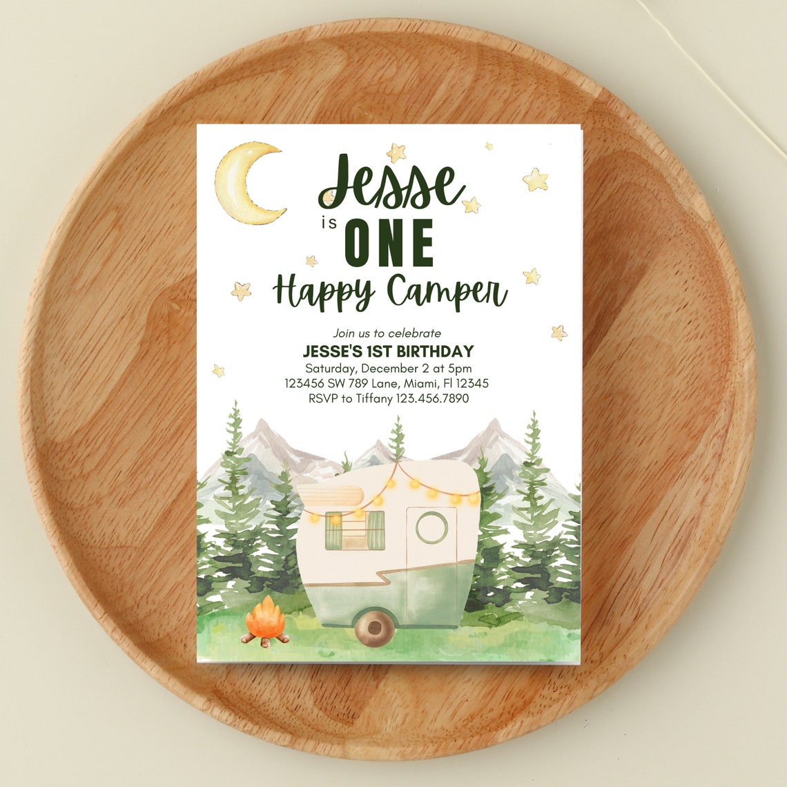 Editable One Happy Camper Birthday Invitation Template - Etsy