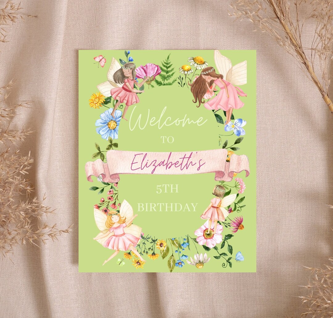 Editable Secret Garden Fairy Birthday Sign, Fairy First Birthday Custom ...
