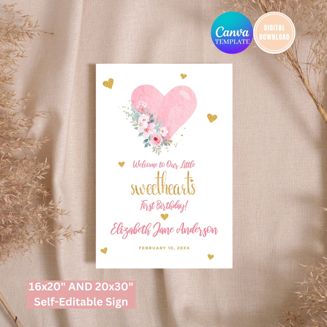 EDITABLE Valentines Day Party Decor 16x20 and 20x30 Sweet Heart Welcome ...