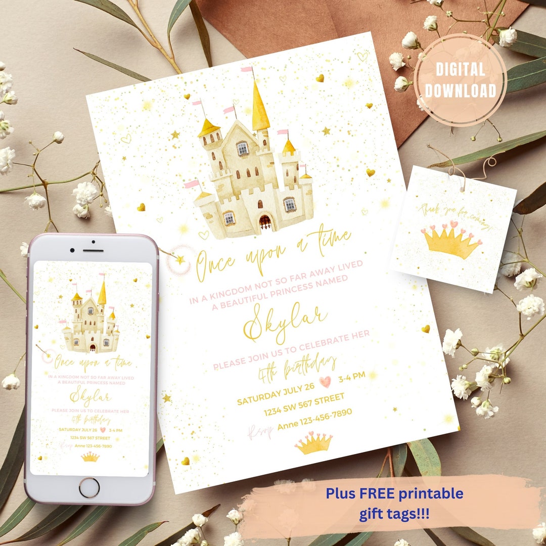 EDITABLE Princess Birthday Invitation Birthday Crown First - Etsy