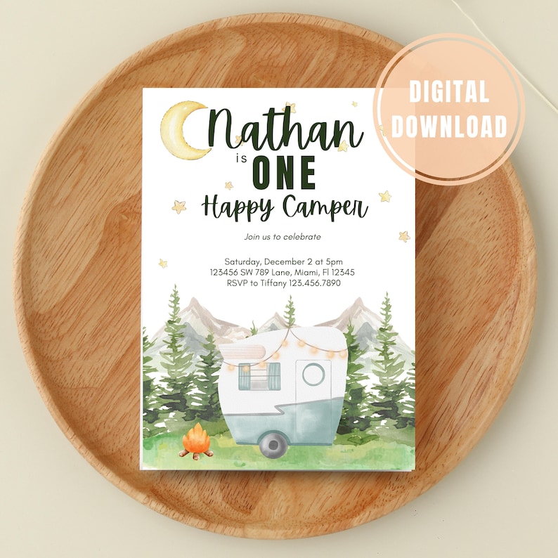 Editable One Happy Camper Birthday Invitation Template - Etsy