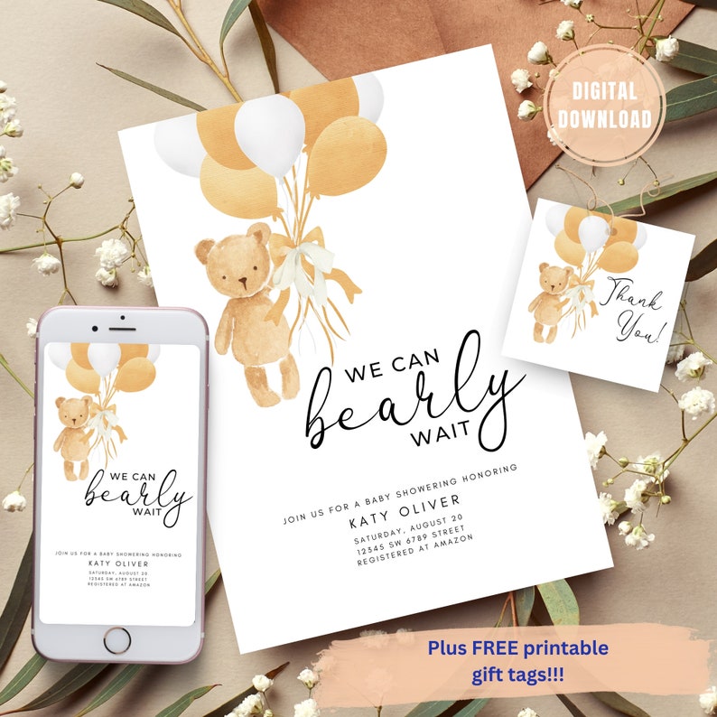 EDITABLE We Can Bearly Wait Baby Shower Teddy Bear Baby - Etsy