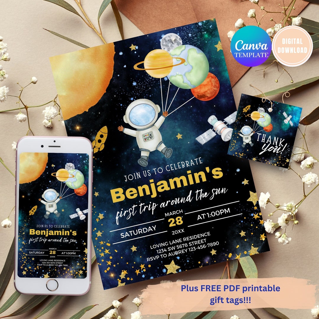 EDITABLE Space Theme First Birthday, Space Birthday Invitation, First ...