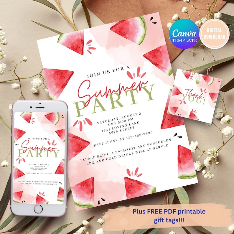 Fun Watermelon Theme Pool Party Invitation Barbecue Invite - Etsy