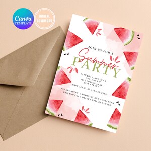 Fun Watermelon Theme Pool Party Invitation Barbecue Invite Editable ...