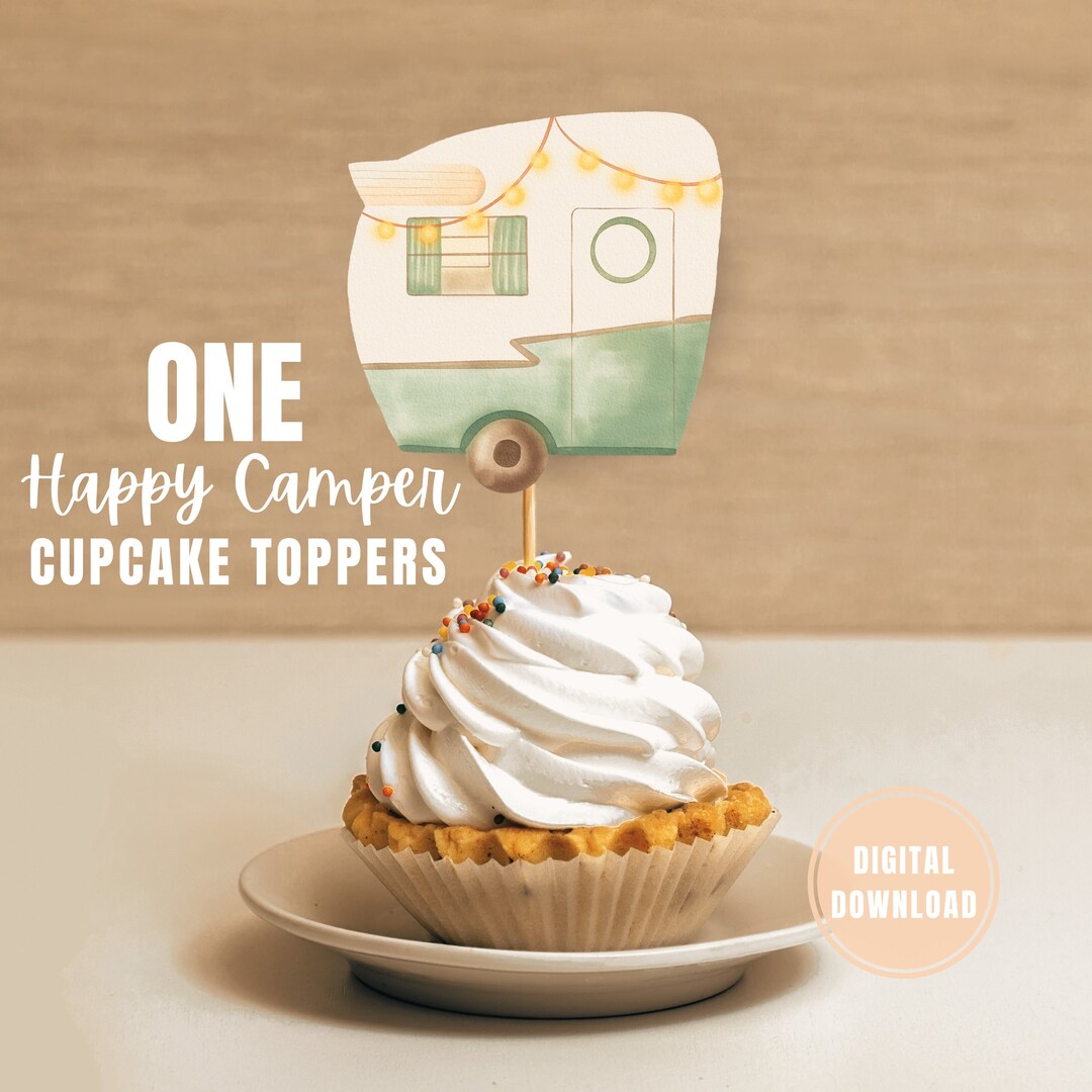 One Happy Camper Cupcake Toppers, Camping Cake Topper, Happy Camper ...