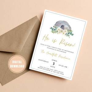 EDITABLE He is Risen, He is Risen Brunch Invitation, Easter Party ...