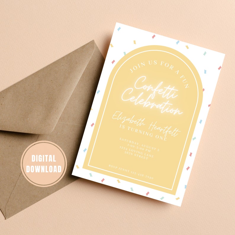 EDITABLE Confetti Birthday Invitation First Birthday - Etsy