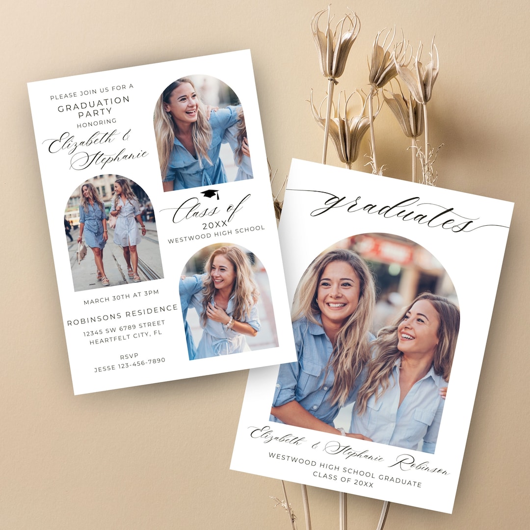 Twins Graduation Invitation Template, Arch Photo, Class of 2024 ...