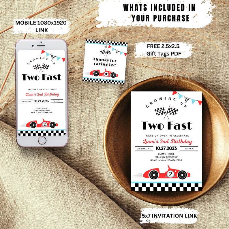 Two Fast Birthday Invitation, Vintage Race Car (digital Download) - Etsy