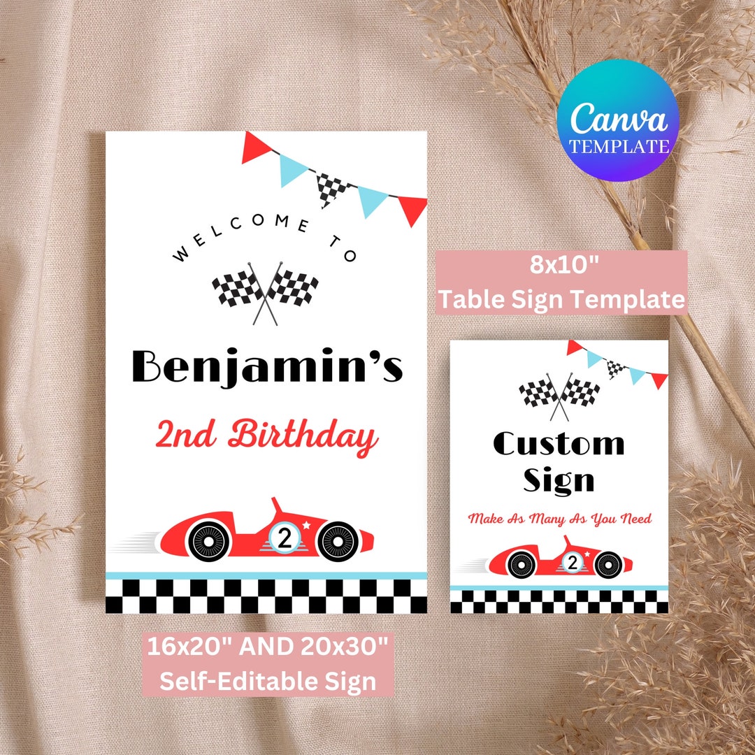 EDITABLE Two Fast Welcome Sign and Custom Table Sign, Race Car Birthday ...