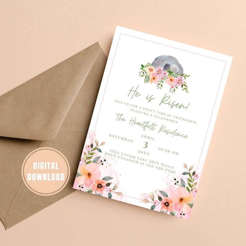 EDITABLE He is Risen Resurrection Tomb Invitation Watercolor - Etsy
