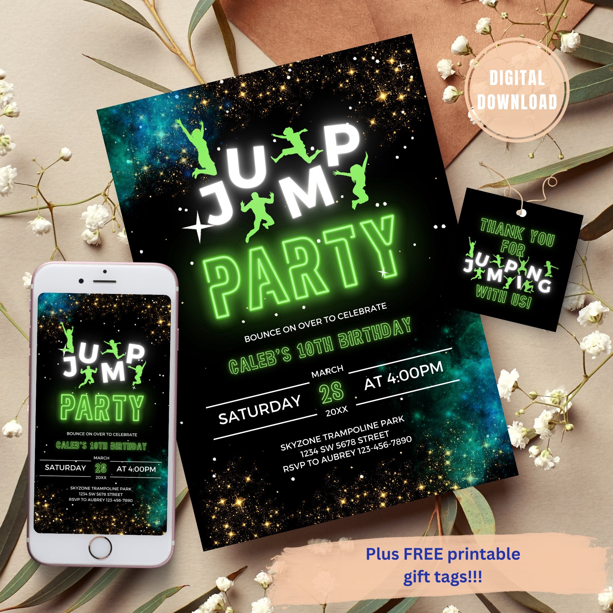 EDITABLE Trampoline Park Invitation Trampoline Birthday - Etsy Australia