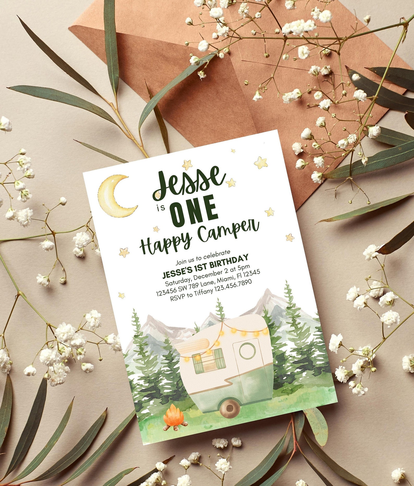 Editable One Happy Camper Birthday Invitation Template - Etsy