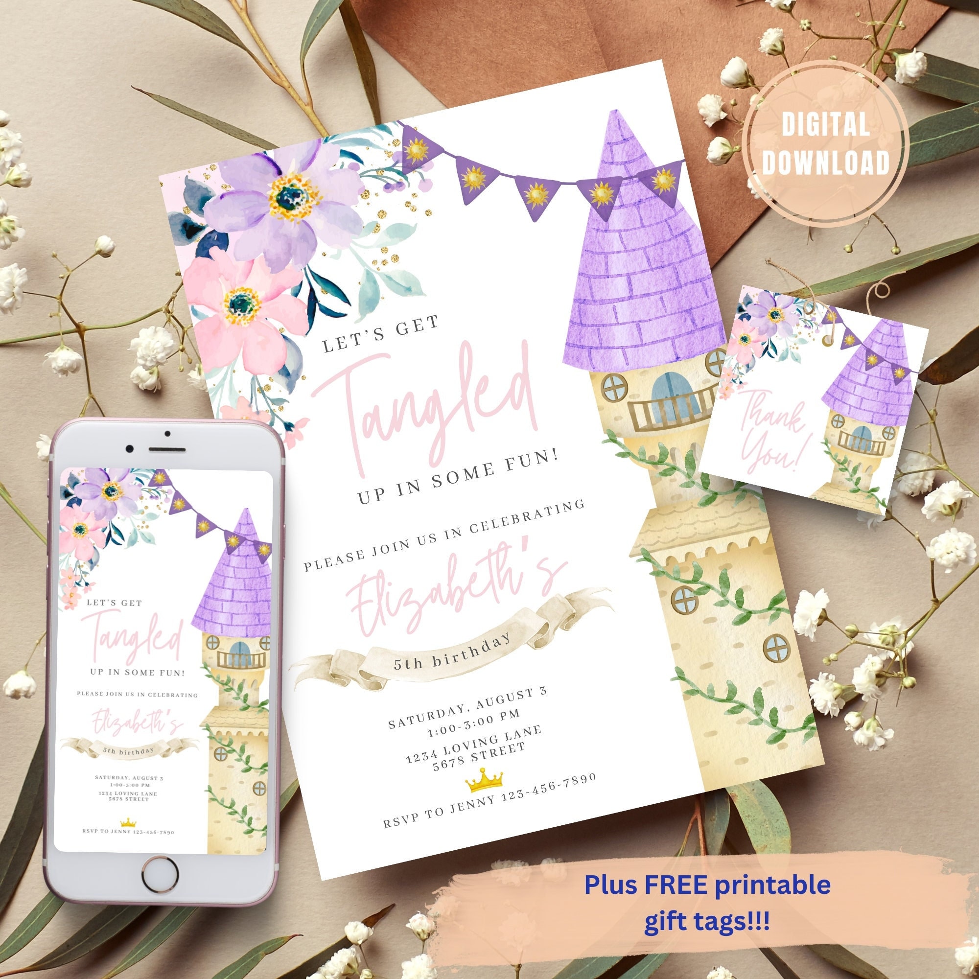 Rapunzel Birthday Invitation Downloadable Free Free Vector | Hand
